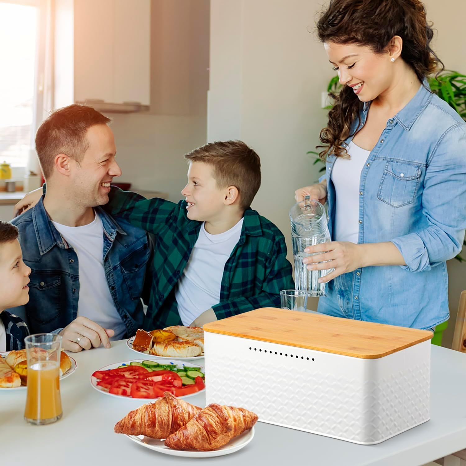 Widousy Bread Bin with Bamboo Lid, White Bread storage box β Bread Holder Bin for Kitchen Countertop Storage Organizer (White)