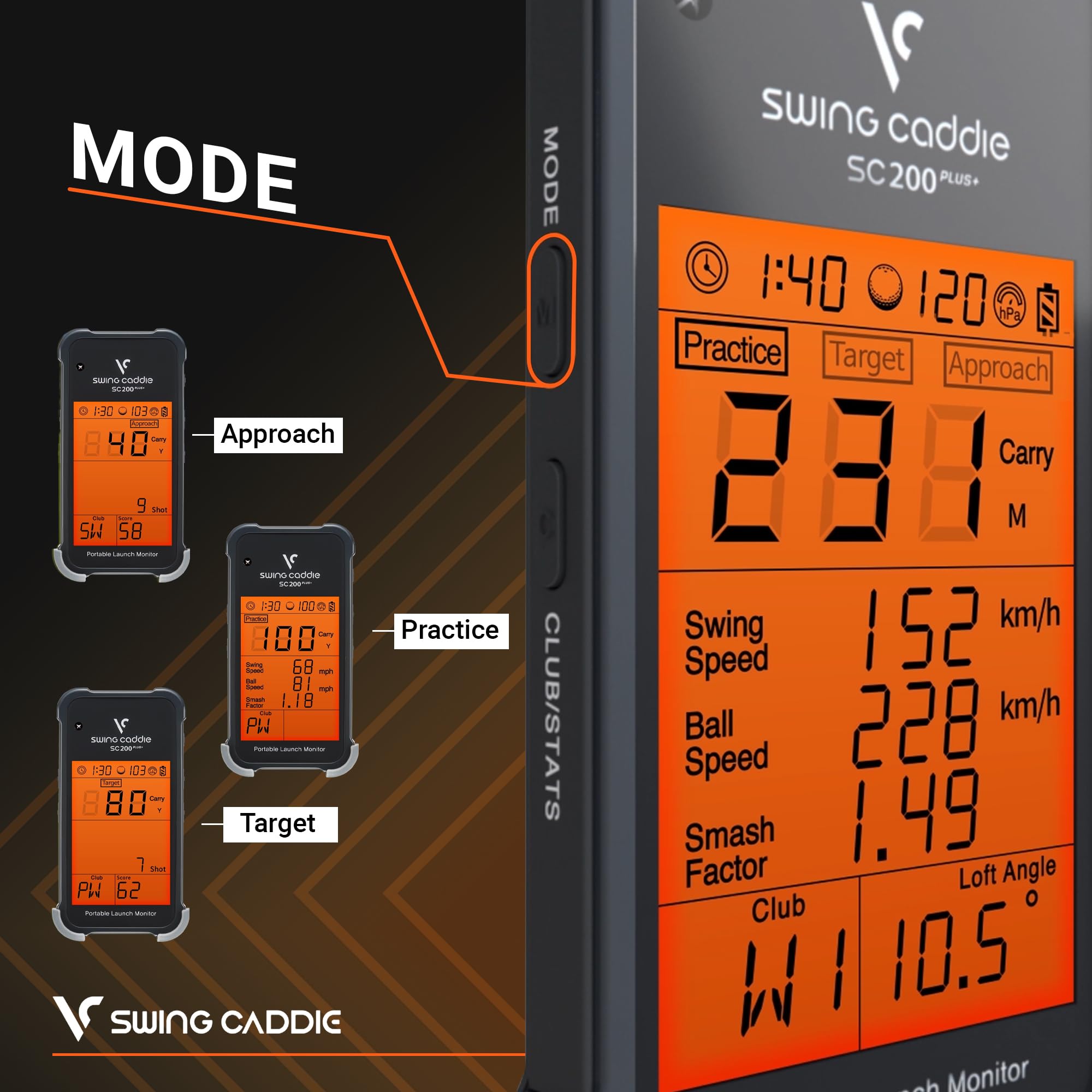 Voice Caddie SC200Plus Portable Golf Launch Monitor and Swing Analyzer with Real-Time Shot Data Tracking - 12-Hour Battery Life