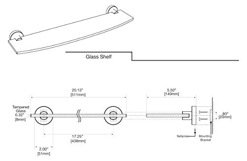 Gatco 4636MX Glam Glass Shelf, 20 Inch, Matte Black
