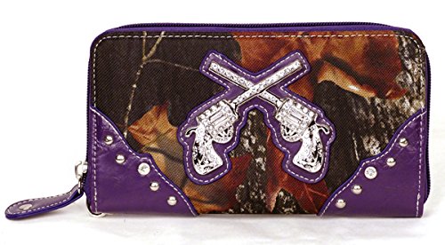Western Crossed Guns Purse Camouflage Handbag Camo W Matching Wallet (Purple)