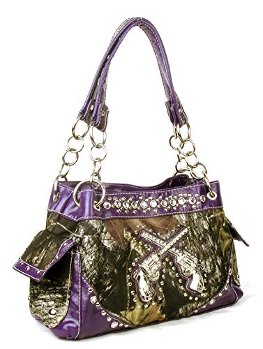 Western Crossed Guns Purse Camouflage Handbag Camo W Matching Wallet (Purple)