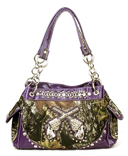 Western Crossed Guns Purse Camouflage Handbag Camo W Matching Wallet (Purple)