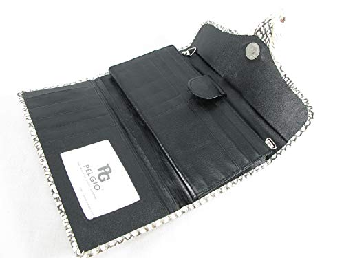 PELGIO Genuine Cobra Snake Skin with Head Leather Women's Trifold Clutch Wallet Purse Natural