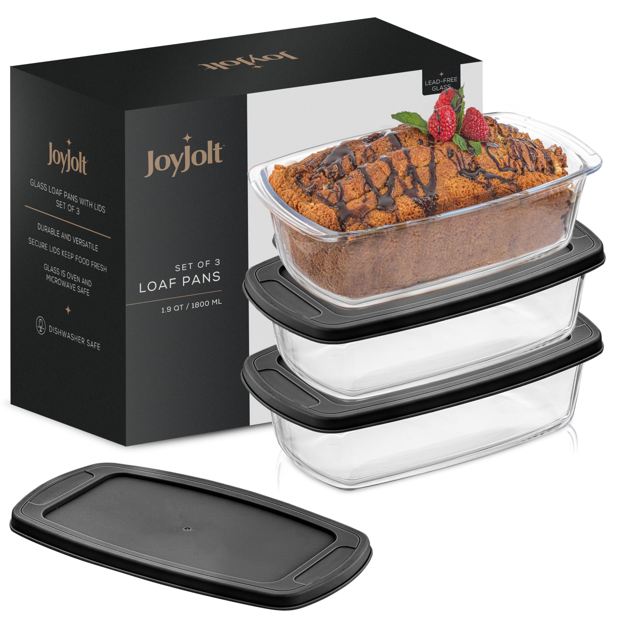 JoyJolt 3pc Loaf Pans for Baking Bread with Lids Baking Set. 1.9 Quart, Large Rectangular Baking Dish With Lid. Oven Pan, Banana Bread Pan, Lasagna Pan Deep with Lid, Bread Saver Container Airtight