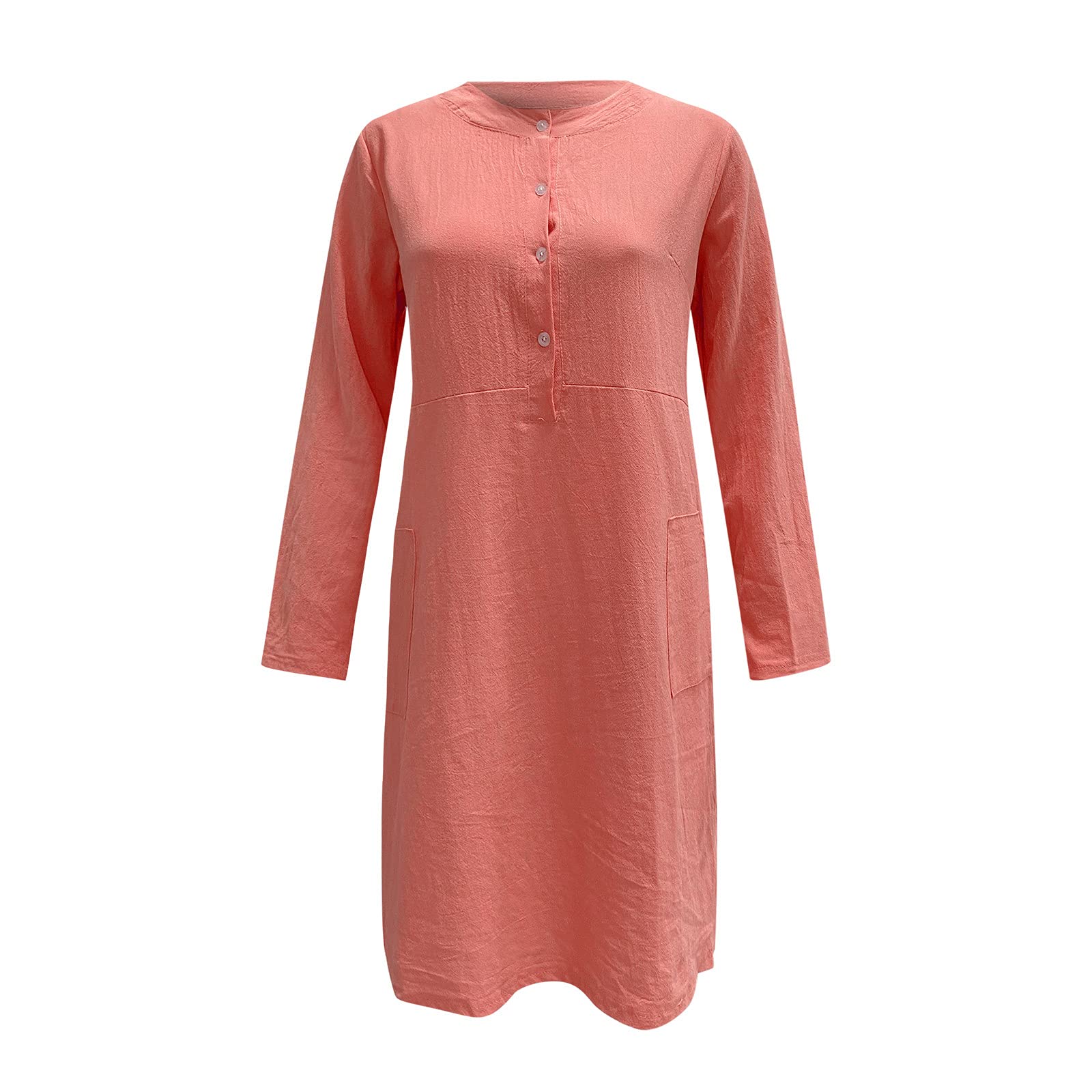 Boho Dress for Women Plus Size Cotton Linen Mini Dress Button Up Solid Party Dress Casual Fitted Long Skirt With Pocket
