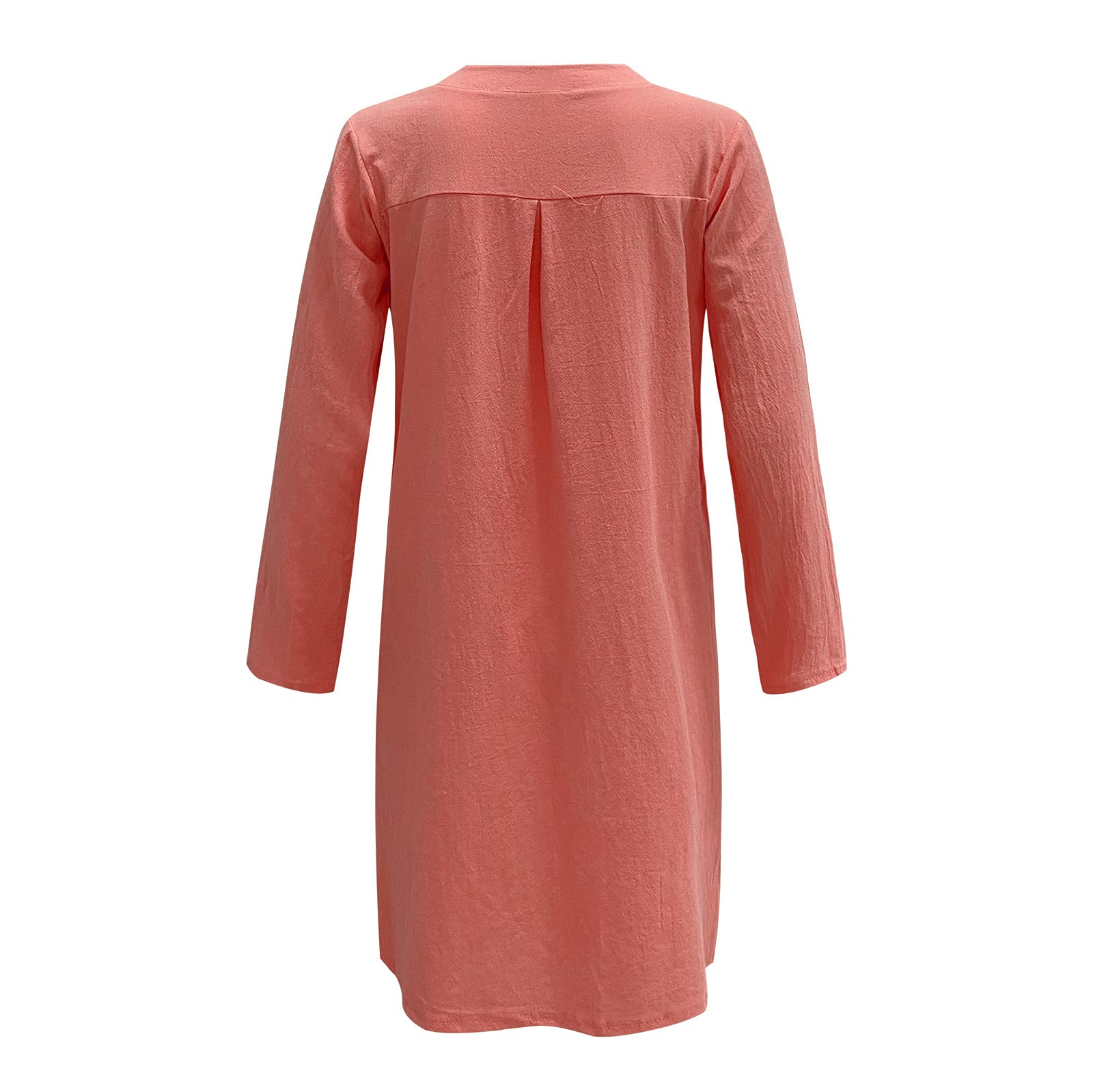 Boho Dress for Women Plus Size Cotton Linen Mini Dress Button Up Solid Party Dress Casual Fitted Long Skirt With Pocket