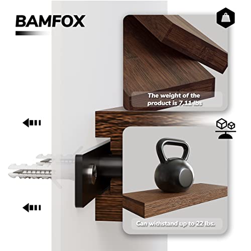BAMFOX Floating Wall Shelf Set of 2,Natural Bamboo Wall Decor Storage Shelf,Wall Mount Display Rack for Bedroom, Living Room, Bathroom, Kitchen, Office and More
