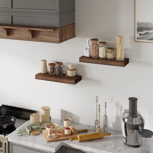 BAMFOX Floating Wall Shelf Set of 2,Natural Bamboo Wall Decor Storage Shelf,Wall Mount Display Rack for Bedroom, Living Room, Bathroom, Kitchen, Office and More