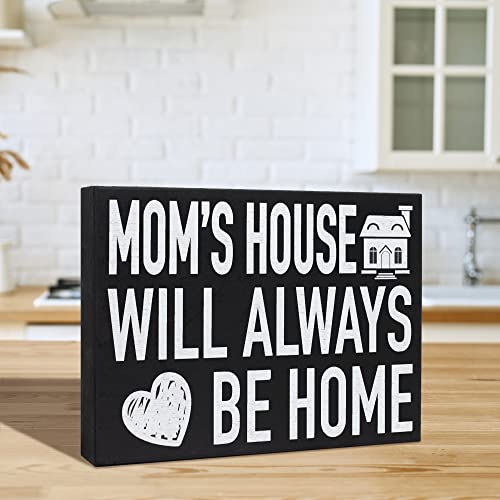 JennyGems Mom's House Will Always Be Home Wooden Sign, Mom Table Decor and Wall Hanging, Gifts for Moms, Made in USA