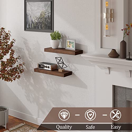 BAMFOX Floating Wall Shelf Set of 2,Natural Bamboo Wall Decor Storage Shelf,Wall Mount Display Rack for Bedroom, Living Room, Bathroom, Kitchen, Office and More