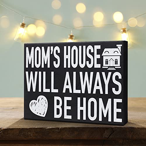 JennyGems Mom's House Will Always Be Home Wooden Sign, Mom Table Decor and Wall Hanging, Gifts for Moms, Made in USA