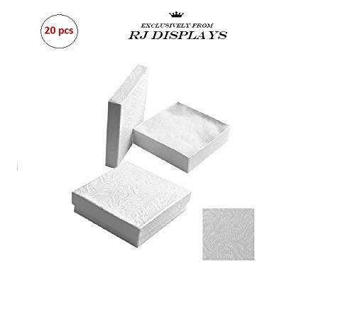 RJ Displays-20 Pack Cotton Filled Swirl White Color Jewelry Gift and Retail Boxes 3 X 3 X 1 Inch Size