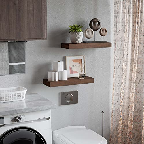 BAMFOX Floating Wall Shelf Set of 2,Natural Bamboo Wall Decor Storage Shelf,Wall Mount Display Rack for Bedroom, Living Room, Bathroom, Kitchen, Office and More