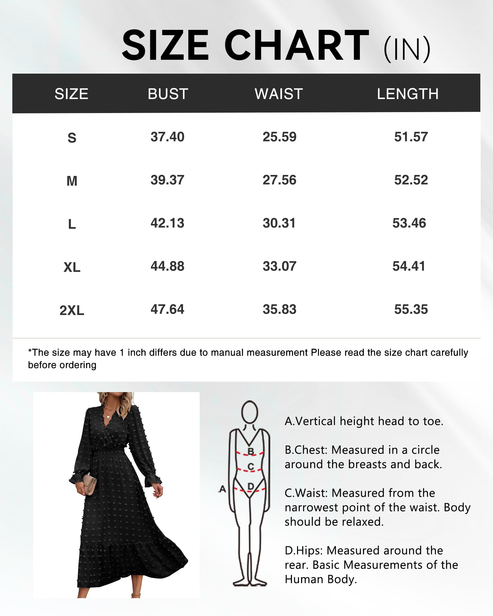 BTFBM Women Fall Dresses 2025 Long Sleeve V Neck Swiss Dots Maxi Dress Boho Long Dress High Waisted A-Line Ruffle Dress(Solid Black,Large)
