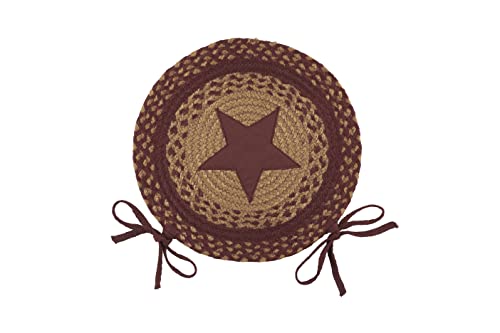 IHF Home Decor | Star Wine Premium Braided Collection | Primitive, Rustic, Farmhouse Style | Jute/Cotton | 30 Days Risk Free | Accent Rug/Door Mat |Wine, Gold | 15"x15" Chair Pad- Set of 4