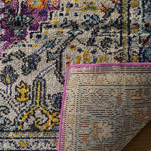 SAFAVIEH Monaco Collection 8' x 10' Violet/Light Blue MNC251L Boho Chic Medallion Distressed Non-Shedding Living Room Bedroom Dining Home Office Area Rug