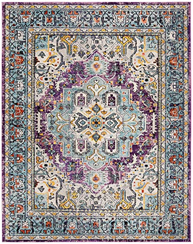 SAFAVIEH Monaco Collection 8' x 10' Violet/Light Blue MNC251L Boho Chic Medallion Distressed Non-Shedding Living Room Bedroom Dining Home Office Area Rug