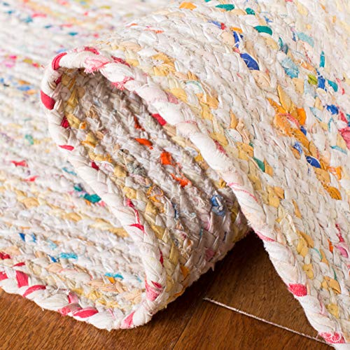 SAFAVIEH Braided Collection 4' x 6' Oval Ivory/Multi BRD210B Handmade Boho Reversible Cotton Area Rug