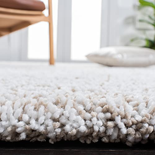 SAFAVIEH Ultimate Shag Collection 8' x 10' Sand / Ivory SGU211C Handmade Solid 1.6-inch Thick Area Rug
