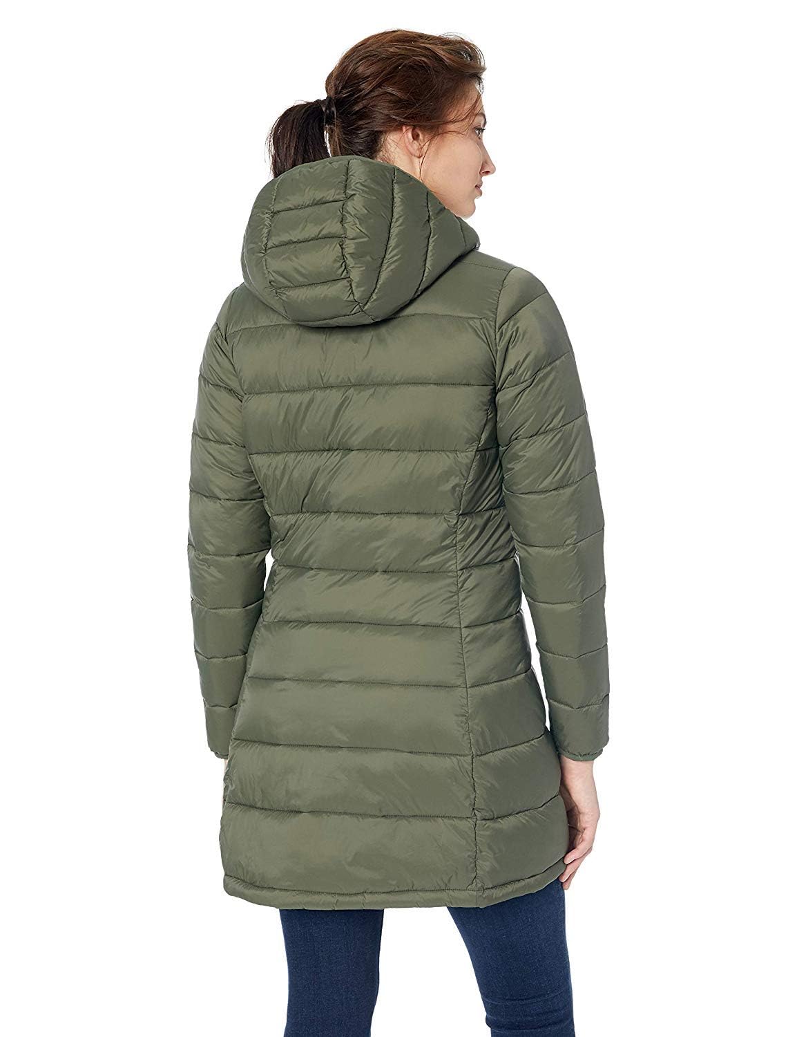 Amazon Essentials Women's Lightweight Full-Zip Water-Resistant Hooded Puffer Coat (Available in Plus Size), Dark Olive, Medium