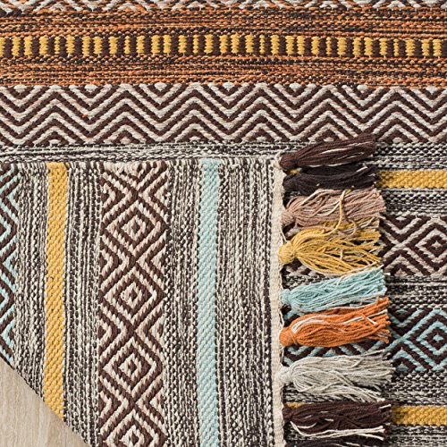 SAFAVIEH Montauk Collection 5' x 8' Turquoise / Brown MTK901E Handmade Boho Stripe Fringe Cotton Area Rug