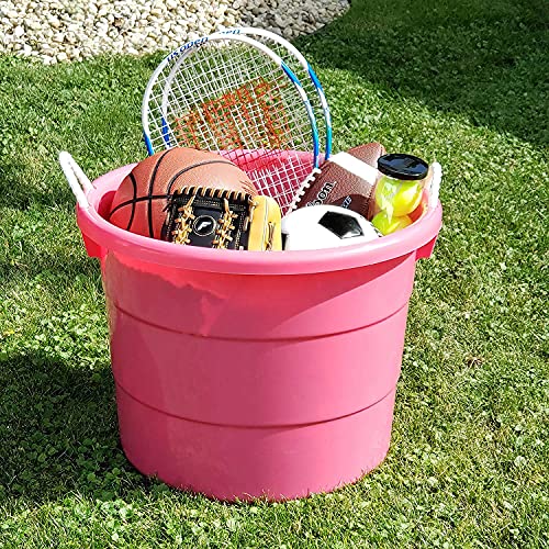 Homz 0402PKDC Stackable Plastic 18 Gallon Utility Storage Container Bucket Tubs with Rope Handles, Pink, Set of 2 Buckets