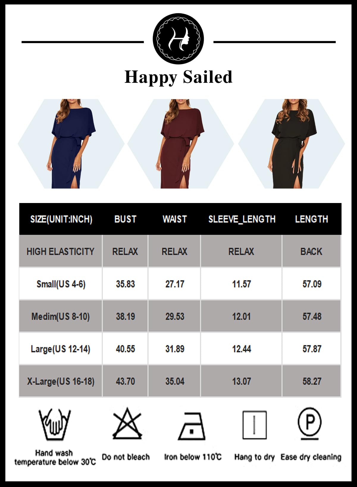 Happy Sailed Womens Batwing Sleeve Tie Waist Long Maxi Dress Side Split Formal Party Dresses Evening Gown Black Medium