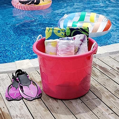 Homz 0402PKDC Stackable Plastic 18 Gallon Utility Storage Container Bucket Tubs with Rope Handles, Pink, Set of 2 Buckets
