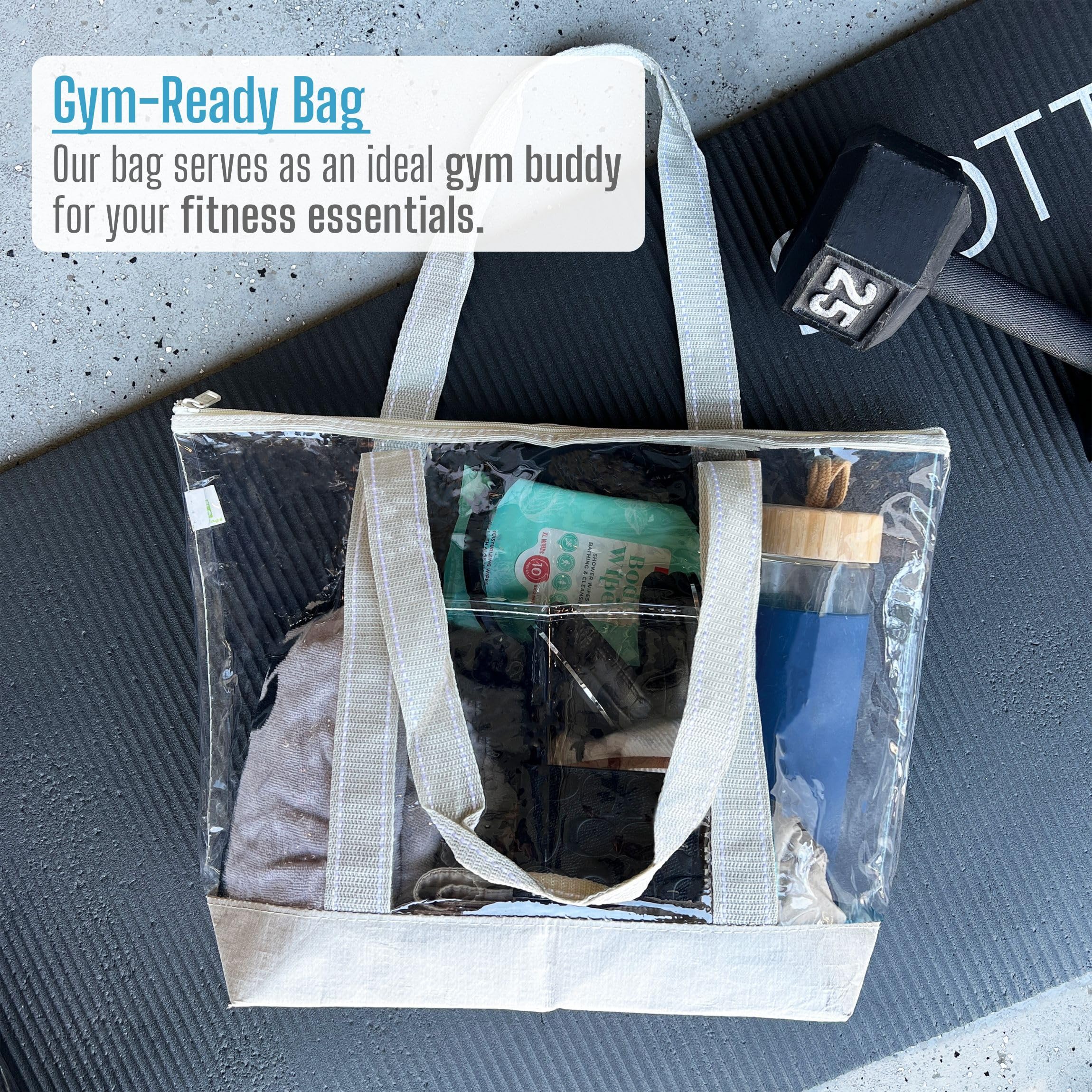 VENO 2 Pack Clear Beach Bag, Large Transparent Large Tote Bags for Women Swim Pool Gym Summer Vacation Essentials - Beige