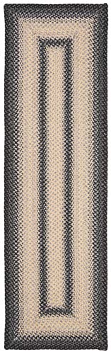 SAFAVIEH Braided Collection 2'3" x 8' Black / Grey BRD311A Handmade Country Cottage Reversible Runner Rug