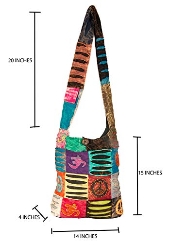 Blue Red Hobo Cotton Sling Cross Body Messenger Shoulder Bag Hippie Boho Bohemian Light Roomy Spacious (COLORFUL OM)