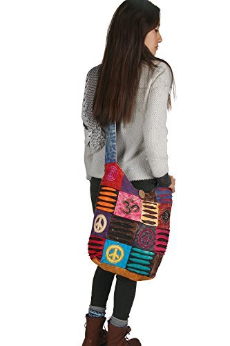 Blue Red Hobo Cotton Sling Cross Body Messenger Shoulder Bag Hippie Boho Bohemian Light Roomy Spacious (COLORFUL OM)