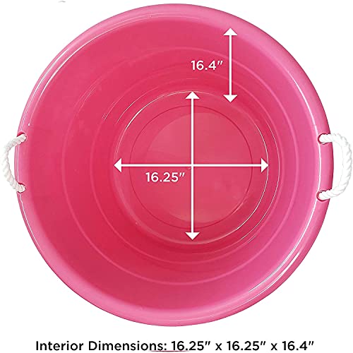 Homz 0402PKDC Stackable Plastic 18 Gallon Utility Storage Container Bucket Tubs with Rope Handles, Pink, Set of 2 Buckets