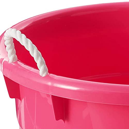 Homz 0402PKDC Stackable Plastic 18 Gallon Utility Storage Container Bucket Tubs with Rope Handles, Pink, Set of 2 Buckets