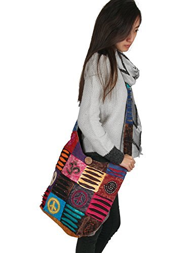 Blue Red Hobo Cotton Sling Cross Body Messenger Shoulder Bag Hippie Boho Bohemian Light Roomy Spacious (COLORFUL OM)