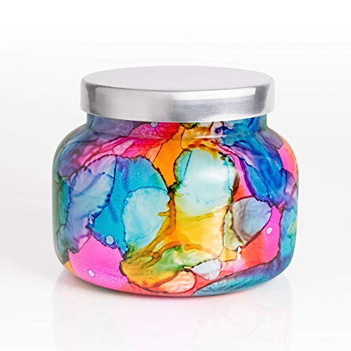 Capri Blue Scented Candle with Rainbow Watercolor Glass Candle Holder - Cotton Wick - Luxury Aromatherapy Candle - 19 Oz - Volcano