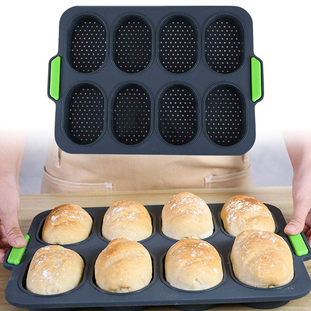 Silicone Baguette pan Mini Baguette Baking Tray, Bread Crisping Tray Hot Dog Molds, Non-stick Perforated French Bread Loaf Baking Mould, Toast Cooking Bakers Roll Pan Sandwich Mold (Grey)