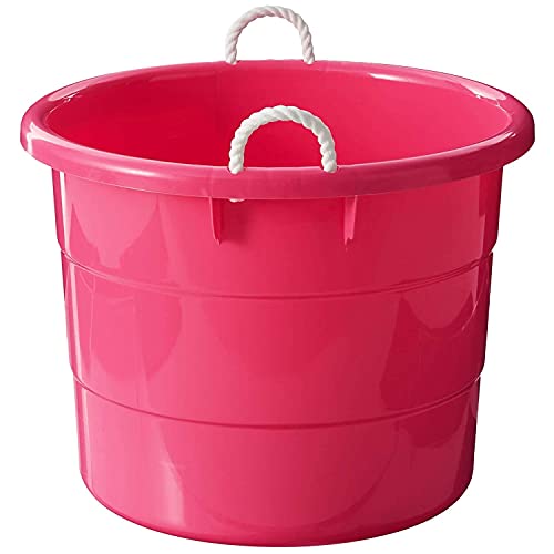Homz 0402PKDC Stackable Plastic 18 Gallon Utility Storage Container Bucket Tubs with Rope Handles, Pink, Set of 2 Buckets