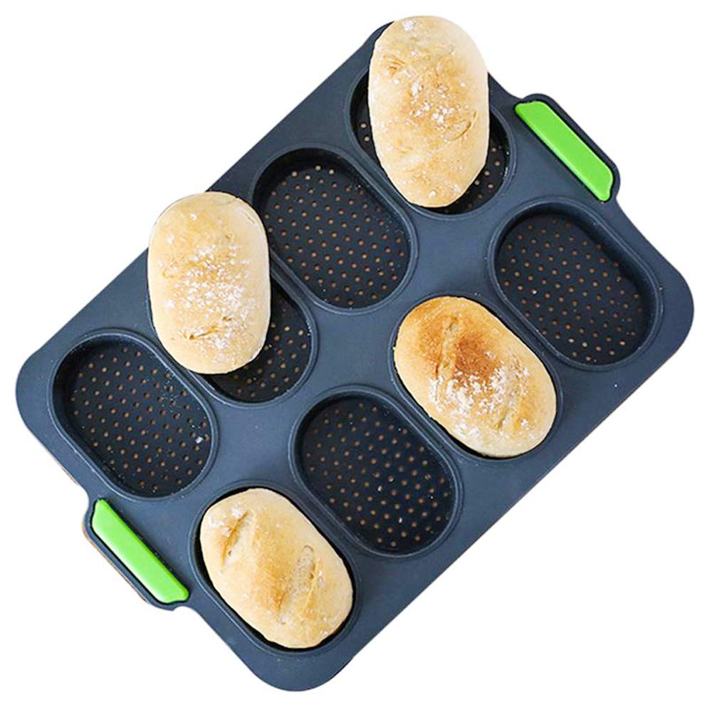 Silicone Baguette pan Mini Baguette Baking Tray, Bread Crisping Tray Hot Dog Molds, Non-stick Perforated French Bread Loaf Baking Mould, Toast Cooking Bakers Roll Pan Sandwich Mold (Grey)