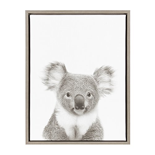 Kate and Laurel Sylvie Koala Black and White Portrait Framed Canvas Wall Art by Simon Te Tai, 18x24 Gray