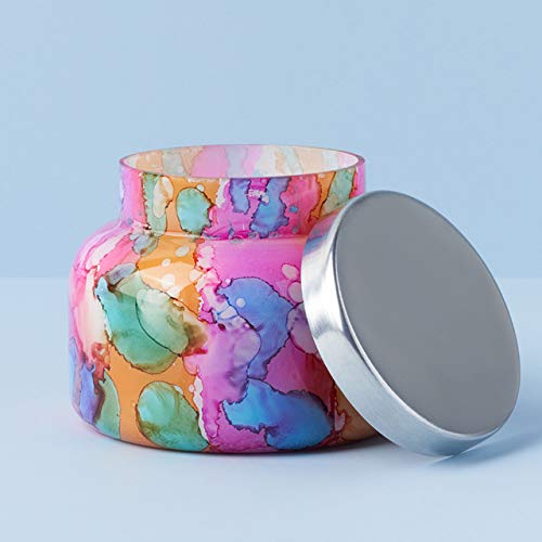 Capri Blue Scented Candle with Rainbow Watercolor Glass Candle Holder - Cotton Wick - Luxury Aromatherapy Candle - 19 Oz - Volcano