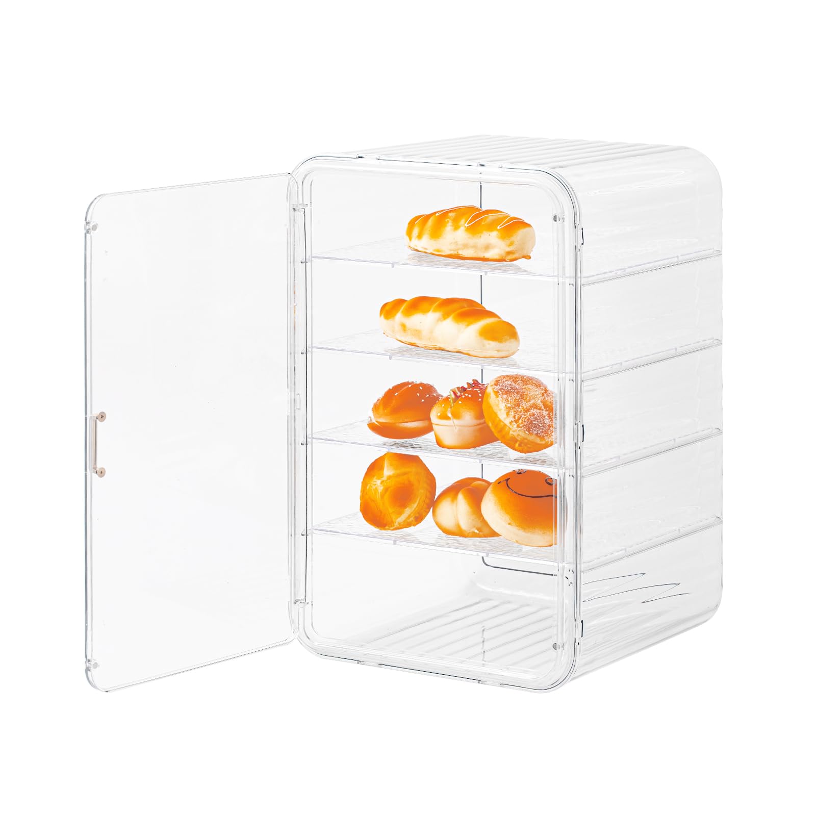 JILLMO Pastry Display Case, Bakery Display Case, Bread Box Plastic, Bread Keeper Storage Container Airtight, Four-Ply Adjustable Height Bread Boxes for Kitchen Counter