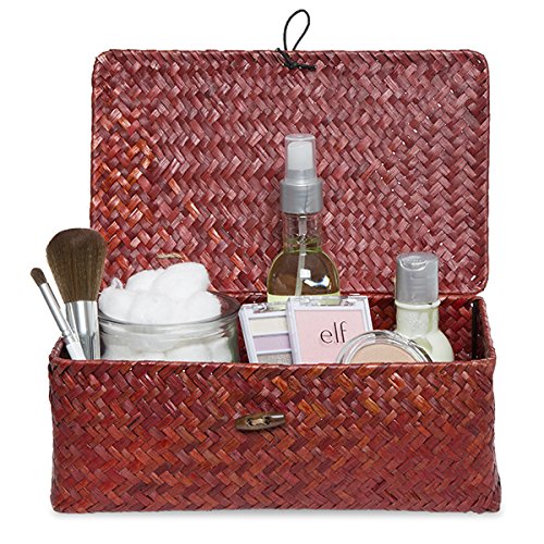 The Lucky Clover Trading Seagrass Storage Lid-10in Basket, Red