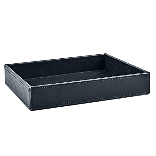 Decor Trends Leather Valet Tray for Men Decorative Catchall Tray Vanity Dresser Tray Nightstand Organizer Dump Tray for Keys Watches Phone Glasses,Black Leather