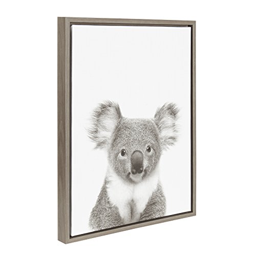 Kate and Laurel Sylvie Koala Black and White Portrait Framed Canvas Wall Art by Simon Te Tai, 18x24 Gray