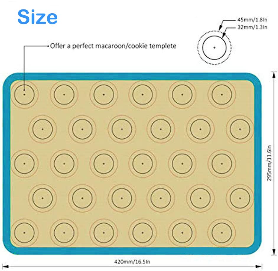 Macaron Silicone Baking Mats Set of 2,Non Stick Silicon Liner for Bake Pans & Rolling For Macaroons, Bake Pans, Pizza, Toaster, Cake, Cookie and Bread MakingQ