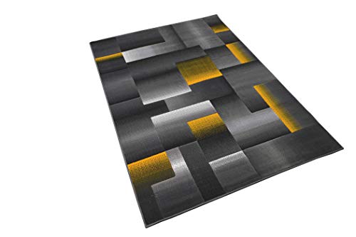 Handcraft Rugs Abstract Geometric Modern Squares Pattern Yellow/Orange/Silver/Gray/Black Area Rug (5X7, Yellow)