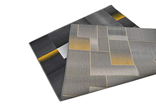 Handcraft Rugs Abstract Geometric Modern Squares Pattern Yellow/Orange/Silver/Gray/Black Area Rug (5X7, Yellow)