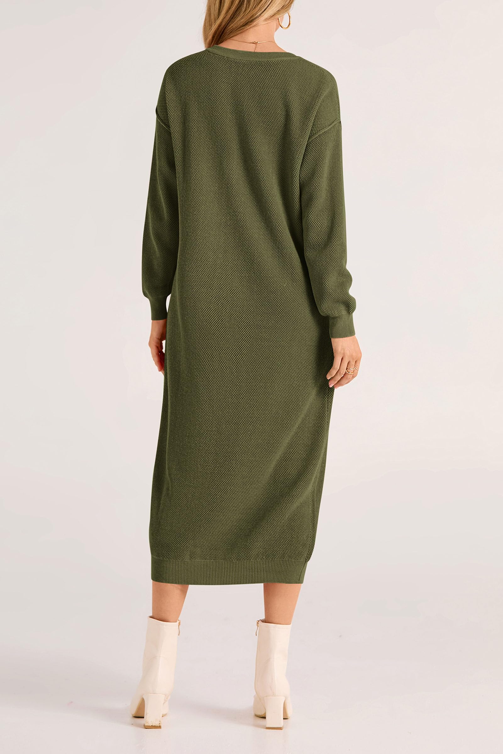 PRETTYGARDEN Women's 2024 Fall Knit Sweater Dress Long Sleeve Button V Neck Loose Casual Maxi Dresses (Black,X-Large)