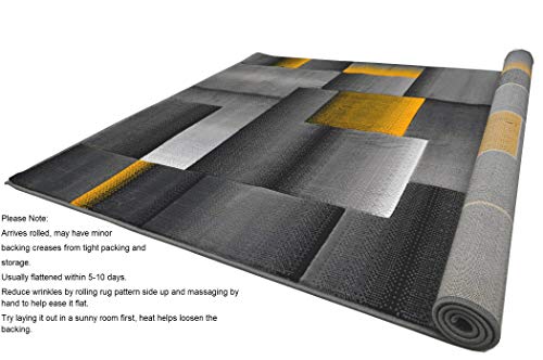 Handcraft Rugs Abstract Geometric Modern Squares Pattern Yellow/Orange/Silver/Gray/Black Area Rug (5X7, Yellow)